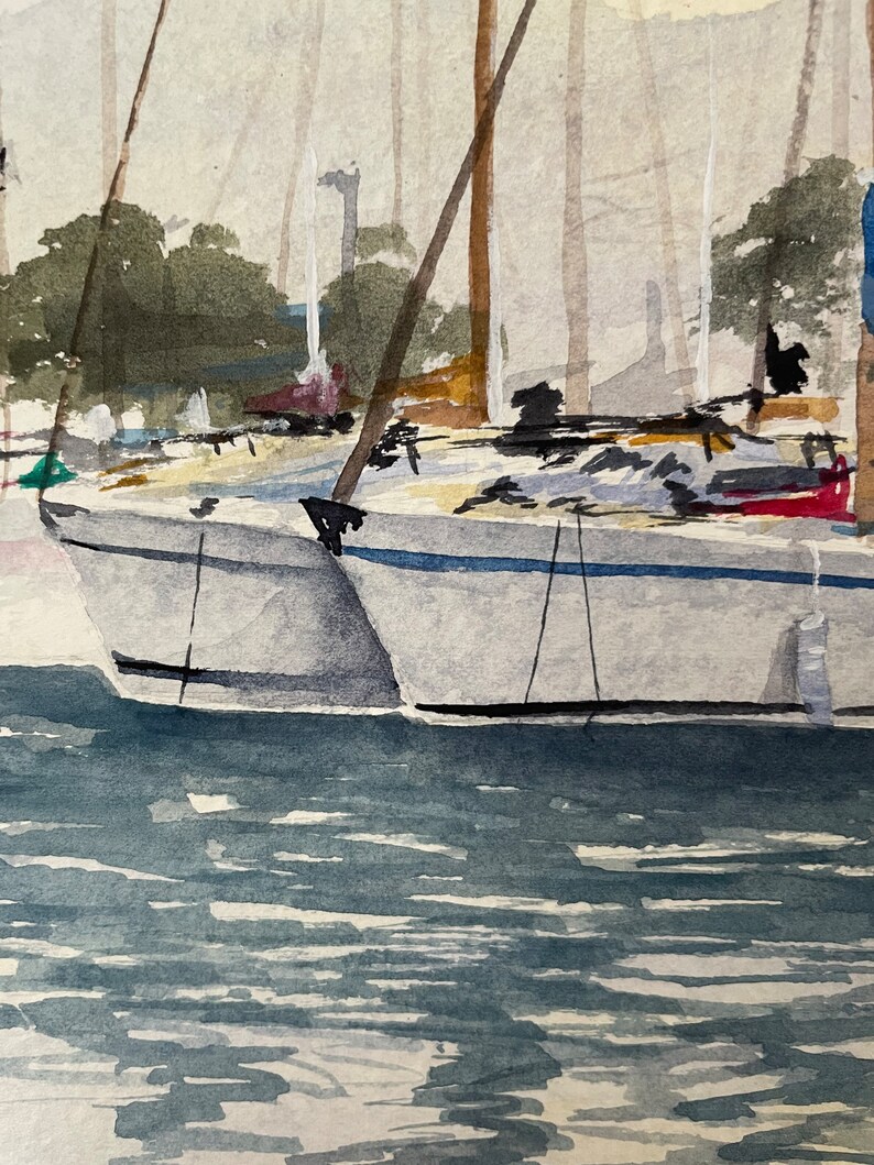 SUNSET HARBOR Original Watercolour Painting Ship Sketch - Etsy