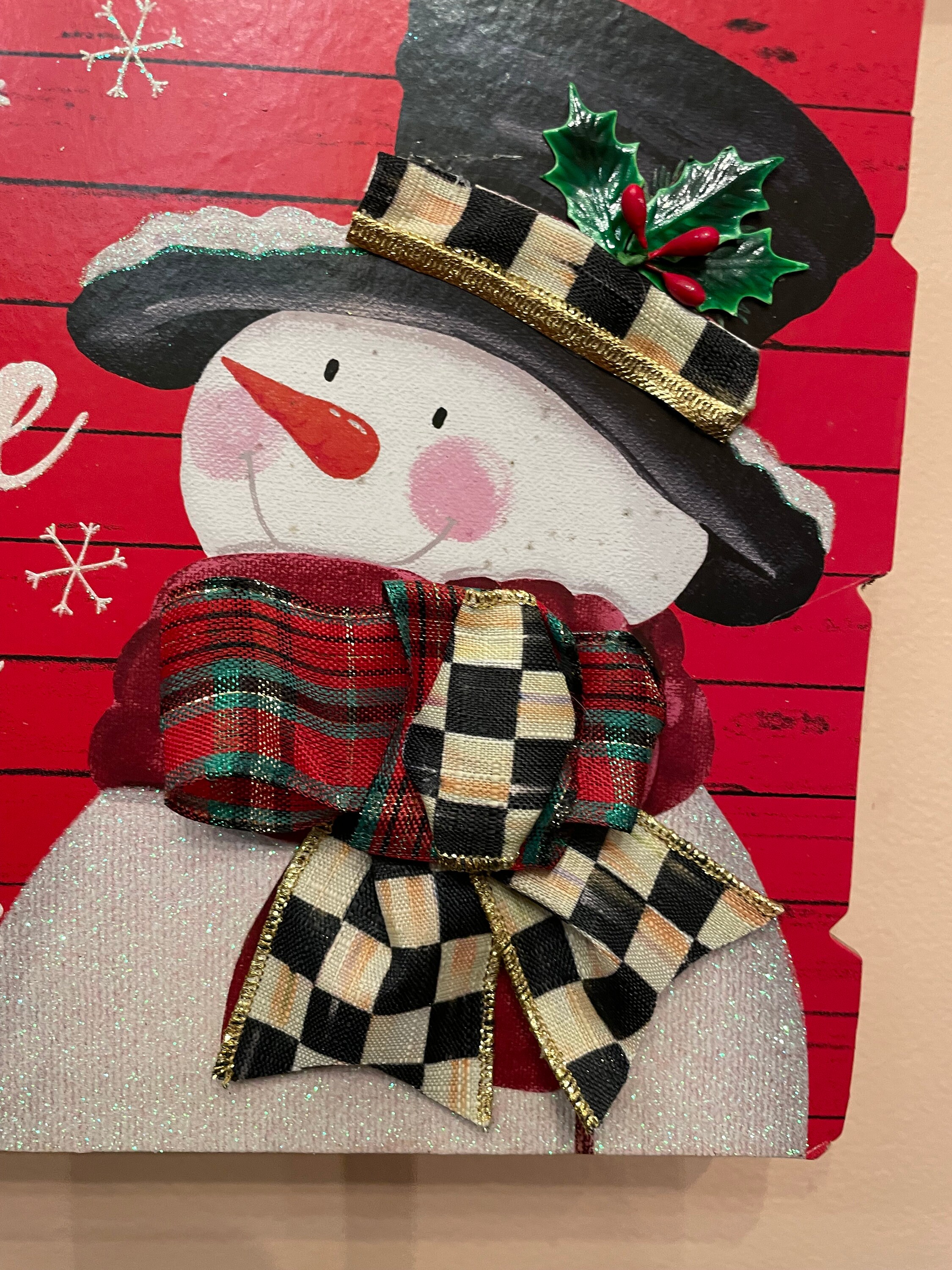 Christmas Snowman With Designer Checkered Ribbon - Etsy