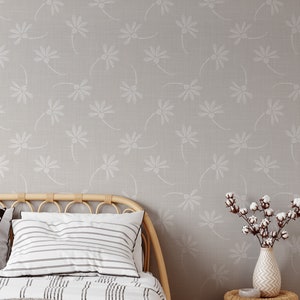 Linen Neutral Wallpaper With Flowers - Peel and Stick and Traditional ...