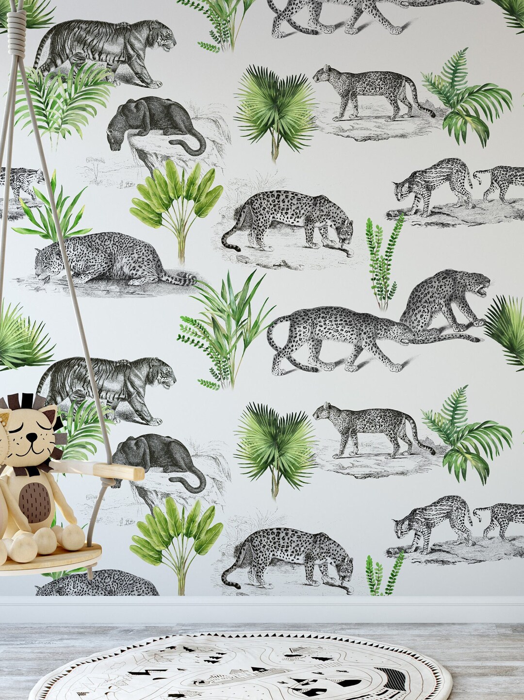 Mural Wallpaper | Wild Cats Wallpaper | Peel and Stick Wallpaper ...