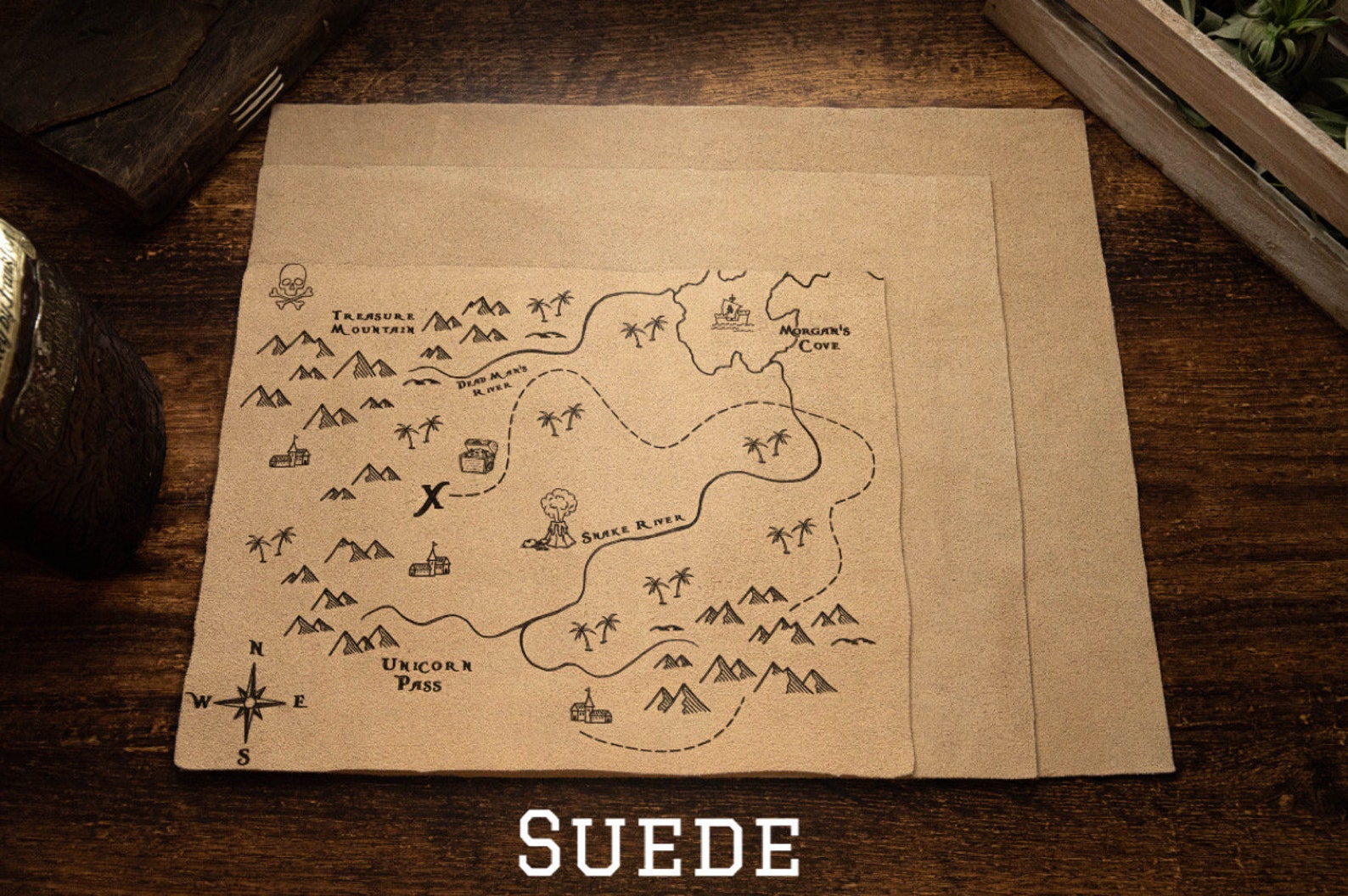 Custom Pirate Treasure Map, Pirate Party, Handmade Leather, Genuine ...