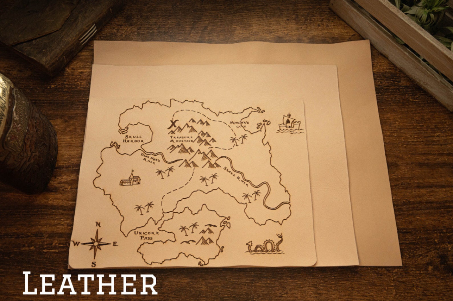 Custom Pirate Treasure Map, Pirate Party, Handmade Leather, Genuine ...