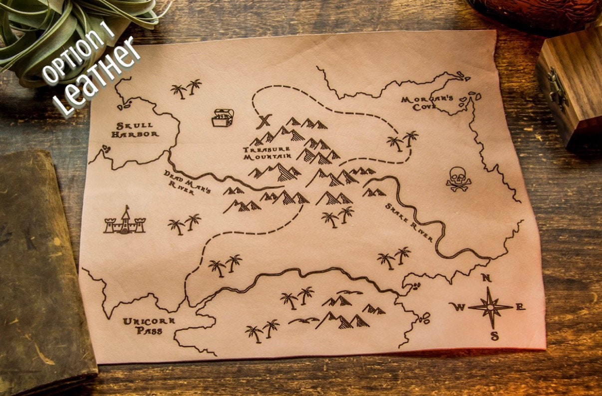 Custom Pirate Treasure Map, Pirate Party, Handmade Leather, Genuine ...