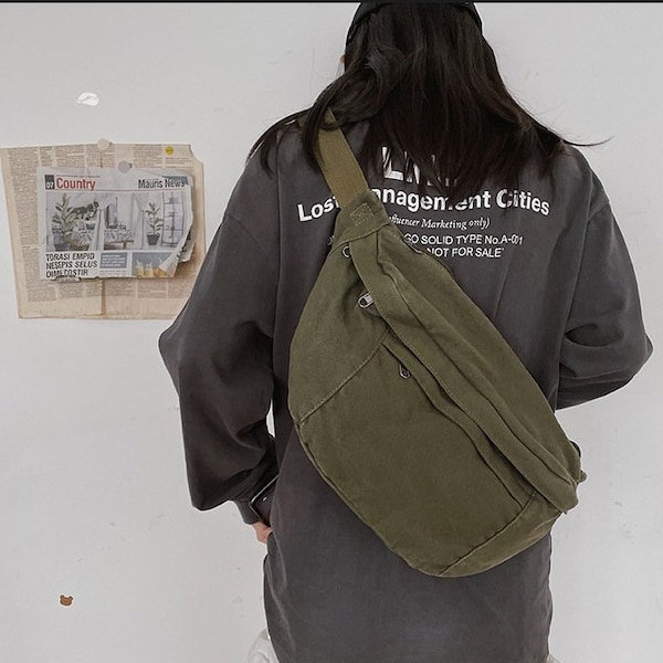 Black Canvas Sling Bag - Etsy