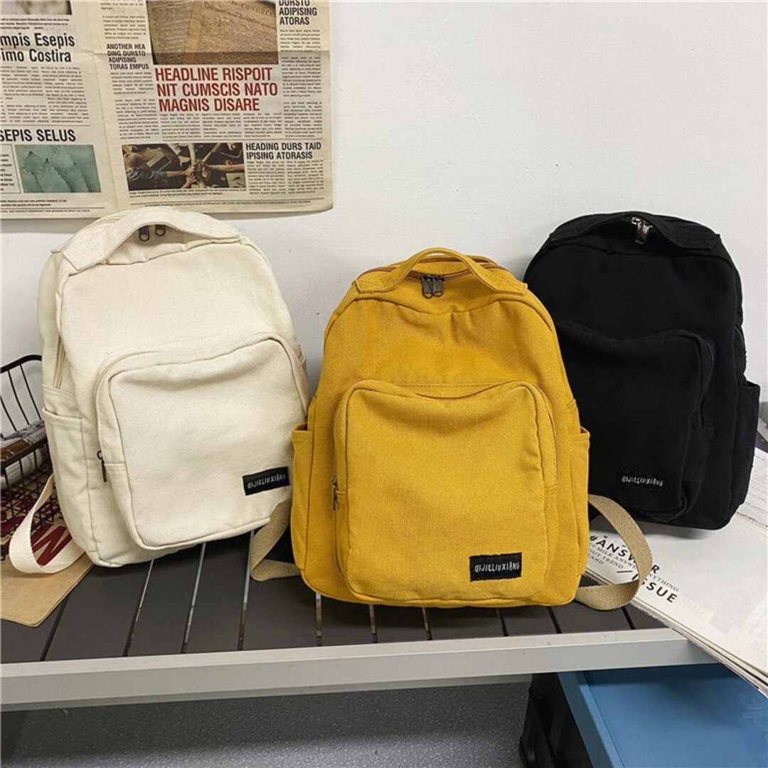 Vintage Simple Solid Color Canvas Small Backpacks Korean - Etsy