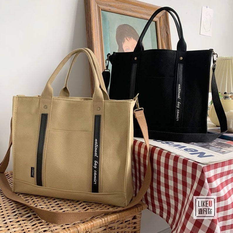 Multi Pocket 3D Canvas Crossbody Tote Bagmessenger Bagcanvas - Etsy