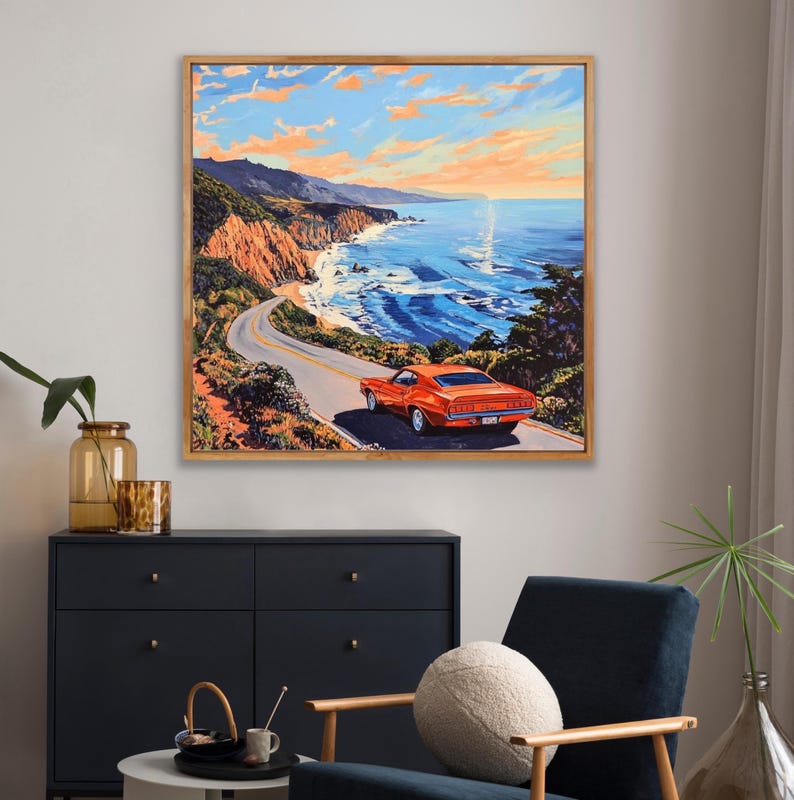 Big Sur Oil Painting: California Coastal Landscape With Classic Car - Etsy