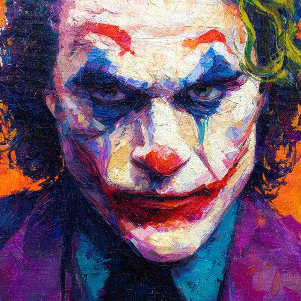 Joker Oil Painting: Dramatic Half-face Portrait, Red Background (40x36 ...
