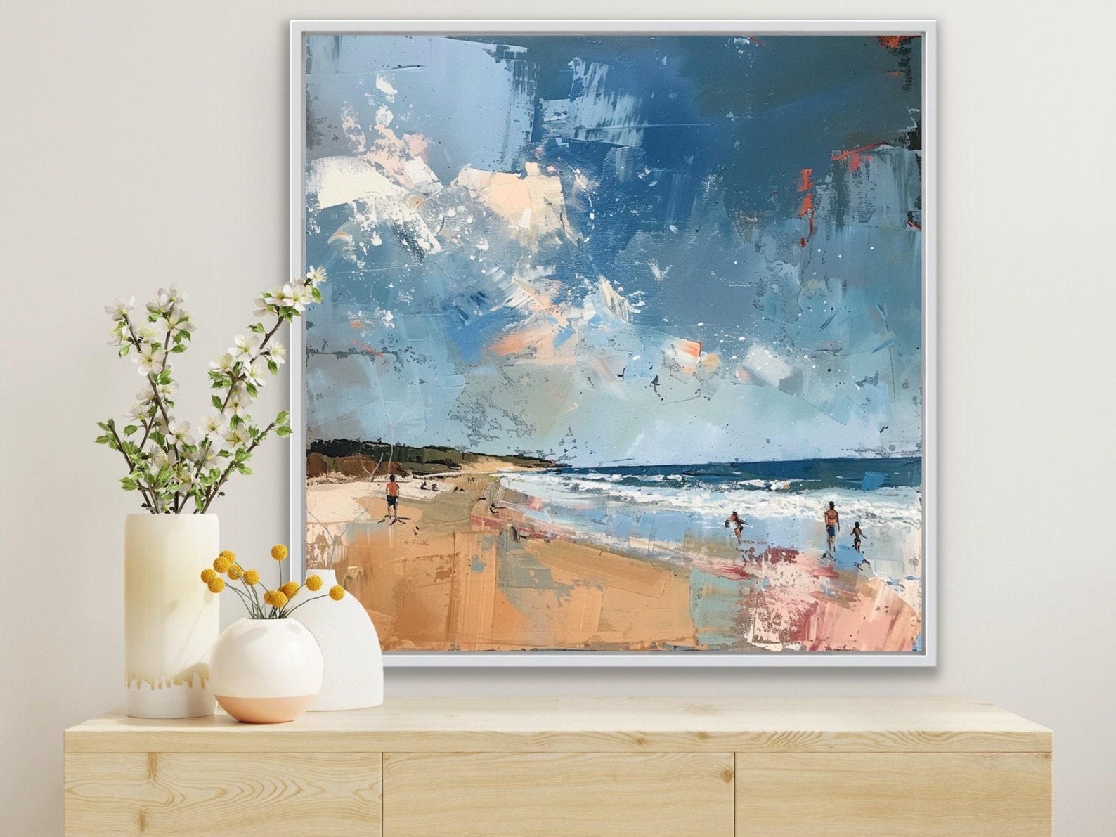 Original Beach Oil Painting: Coastal Home Decor (40x40 Inches) - Etsy UK