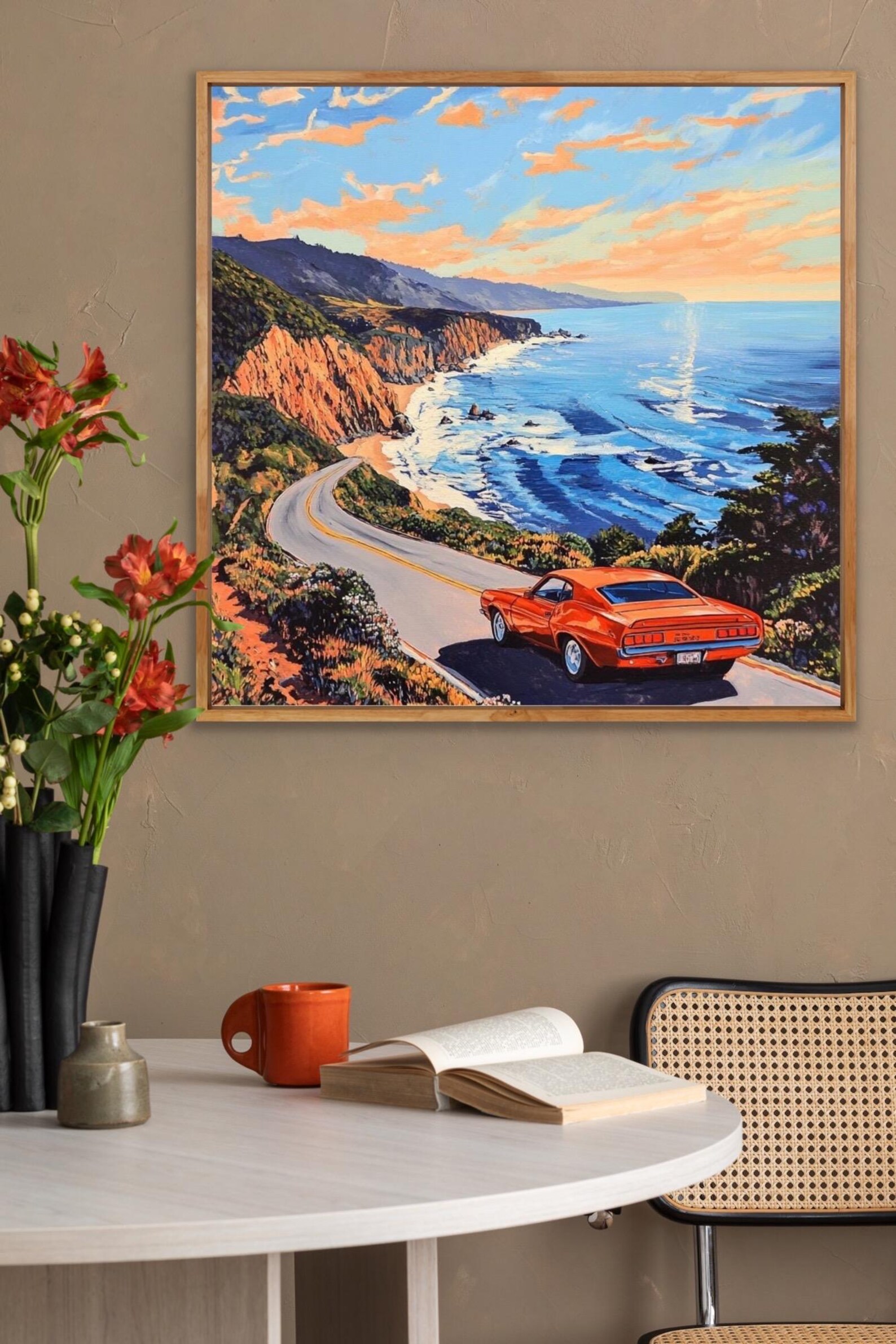 Big Sur Oil Painting: California Coastal Landscape With Classic Car - Etsy