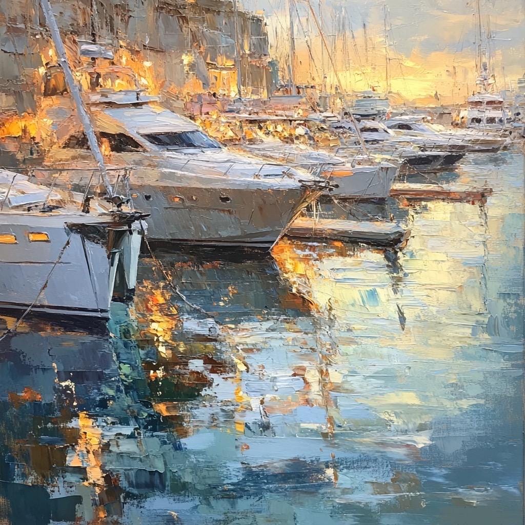 Marina Boats Oil Painting: Original Maritime Wall Art (34x34 Inches) - Etsy