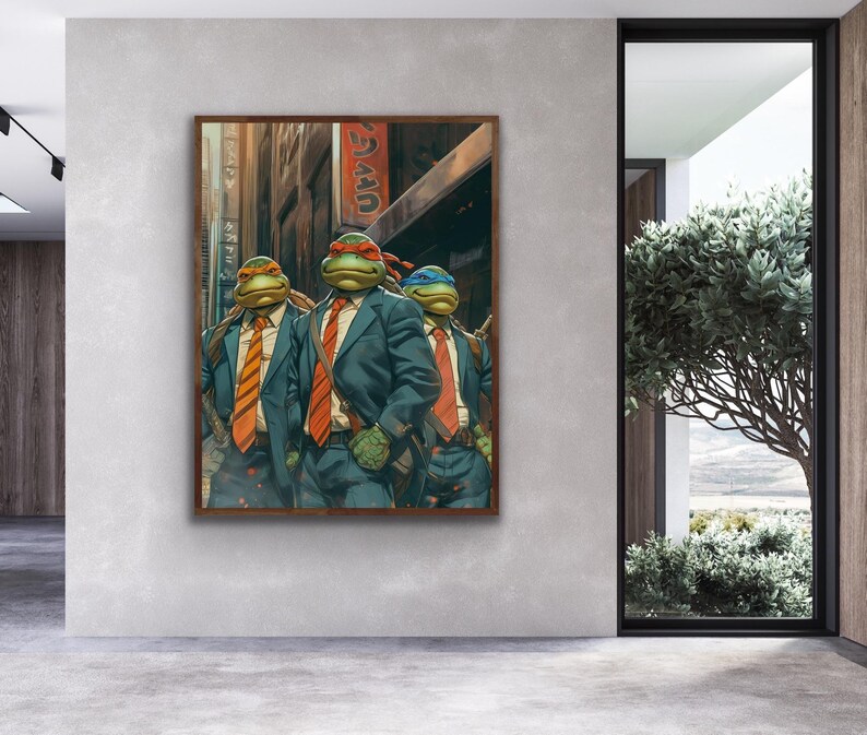 Ninja Turtles Oil Painting: Whimsical Wall Street Art (36x48 Inches) - Etsy