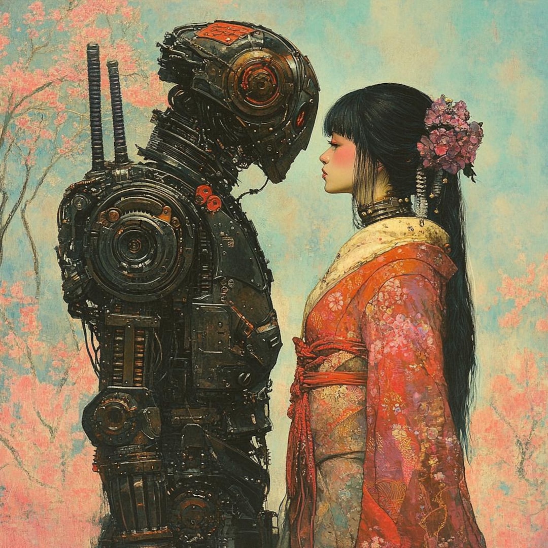 Geisha and Robot Oil Painting, Original Painting, One of a Kind ...