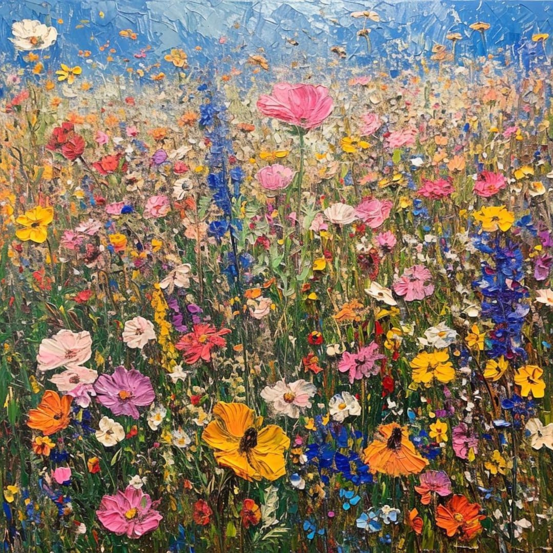 Wildflowers Oil Painting on Canvas: Original Landscape Art (40x40 ...