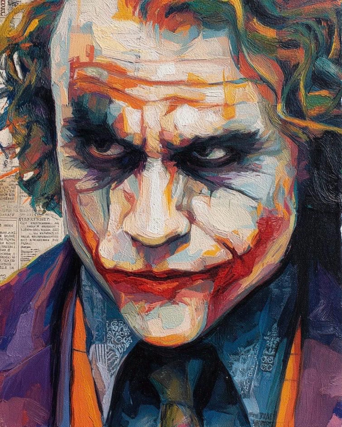 Joker Oil Painting: Dramatic Half-face Portrait, - Etsy