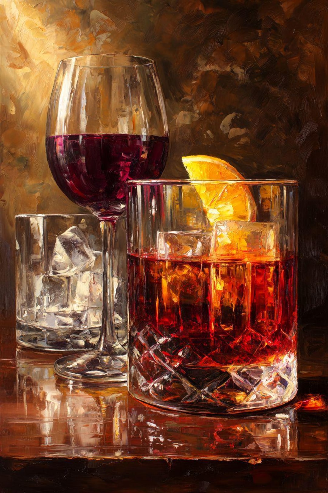 Original Oil Painting: Negroni Cocktail & Red Wine Still Life - Bar Art ...