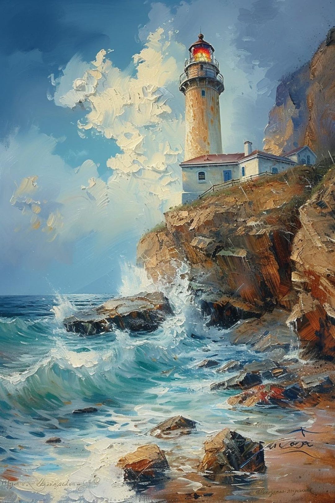 Lighthouse Oil Painting 48x36 Inches - Etsy