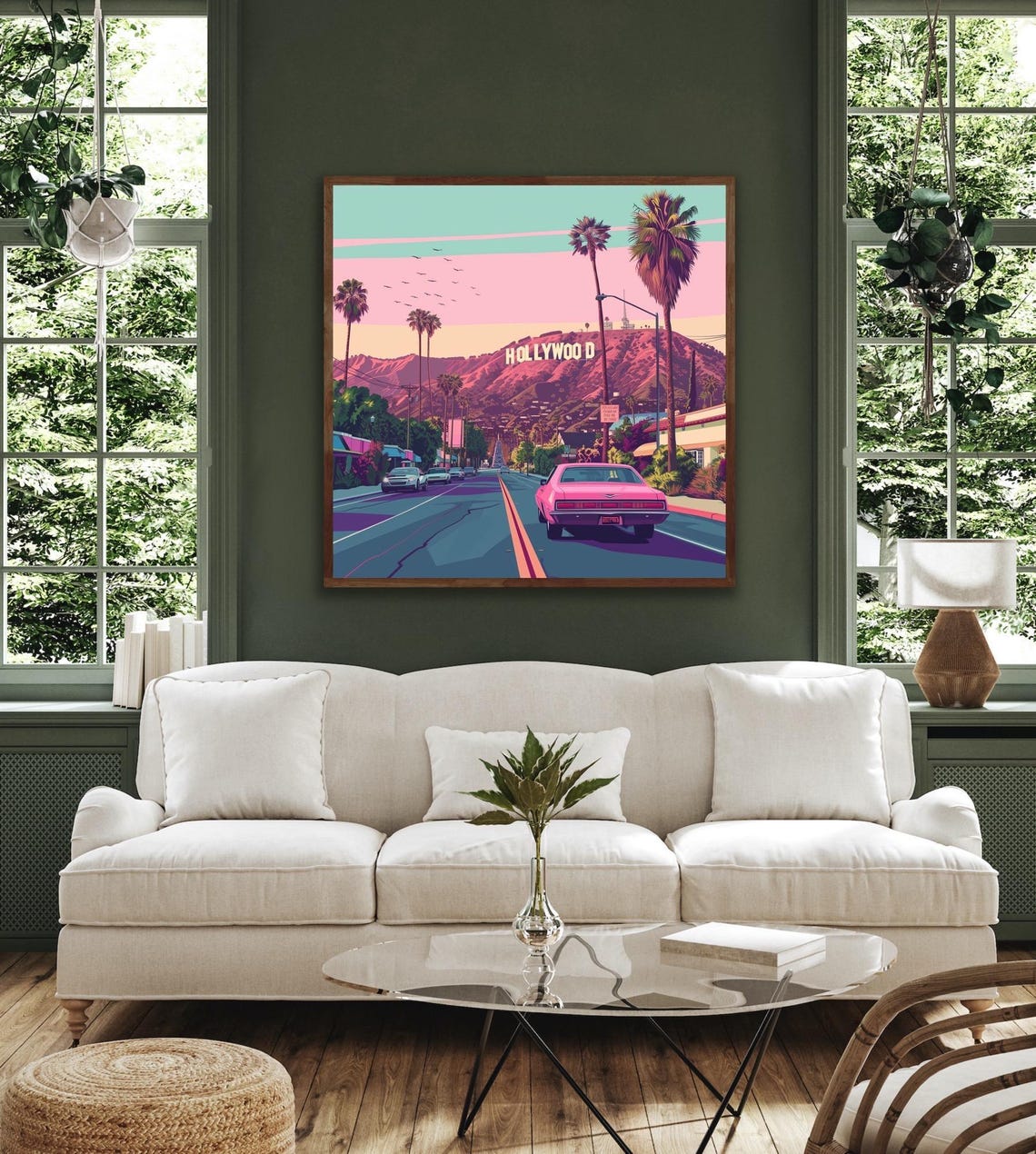 Hollywood Hills Sunset Oil Painting: California Dream Art (40x40 Inches ...