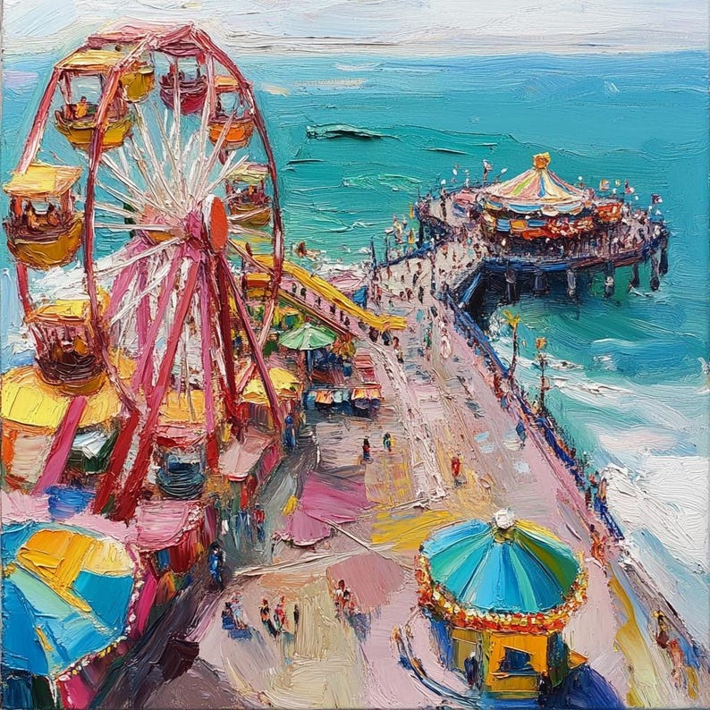 Santa Monica Pier 36x36 Inches ,original Painting, One of a Kind, Wall ...