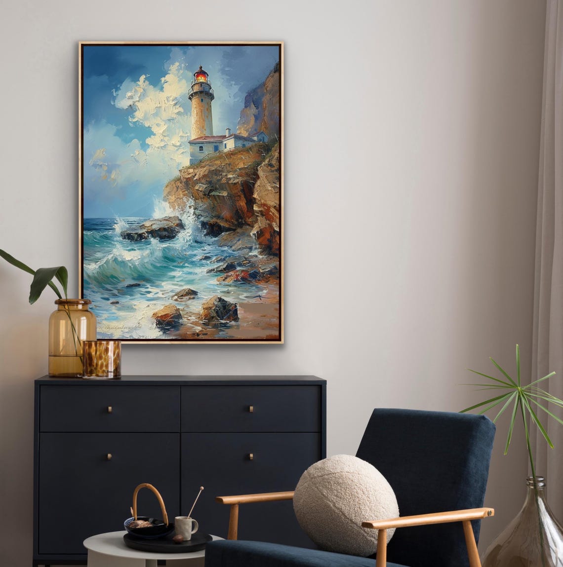 Lighthouse Oil Painting 48x36 Inches - Etsy