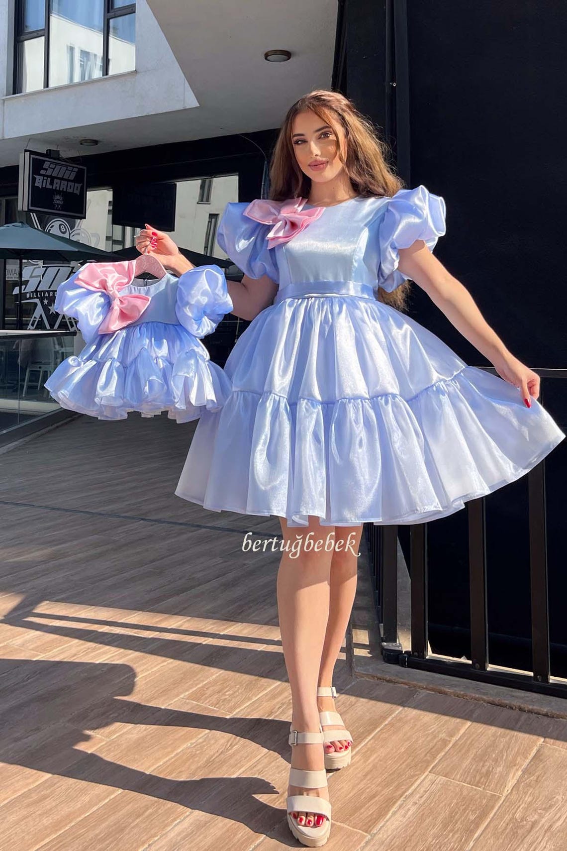 Elsa Mother Daughter Costume Organza Evening Dresses Mini Puffy Blue ...