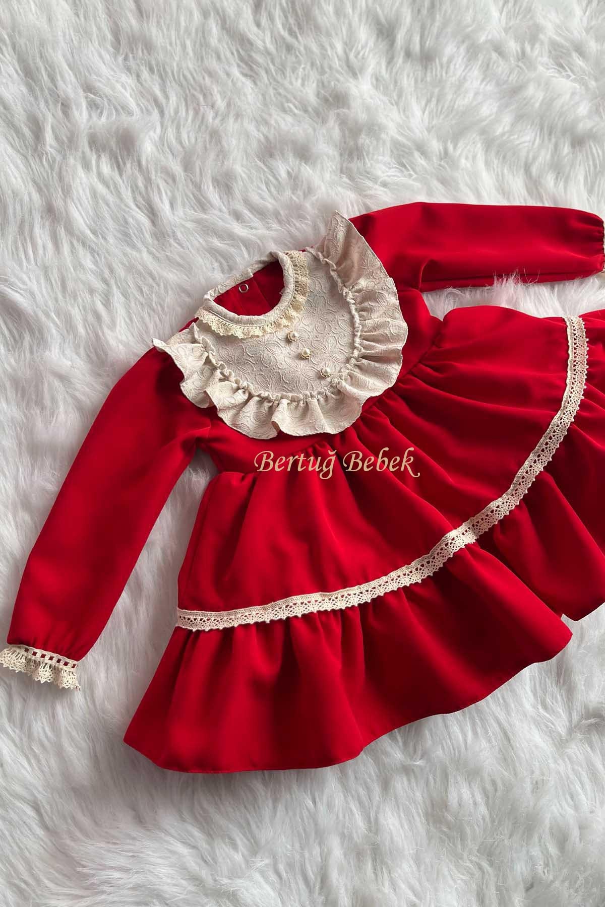Button Detailed Red Baby Girl Baby Design Evening Dress Crepe Dress ...