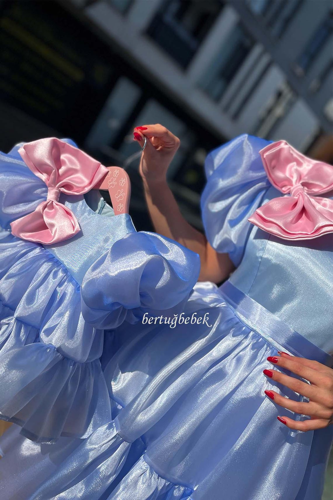 Elsa Mother Daughter Costume Organza Evening Dresses Mini Puffy Blue ...