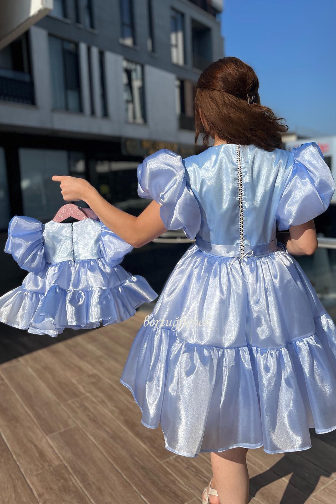 Elsa Mother Daughter Costume Organza Evening Dresses Mini Puffy Blue ...