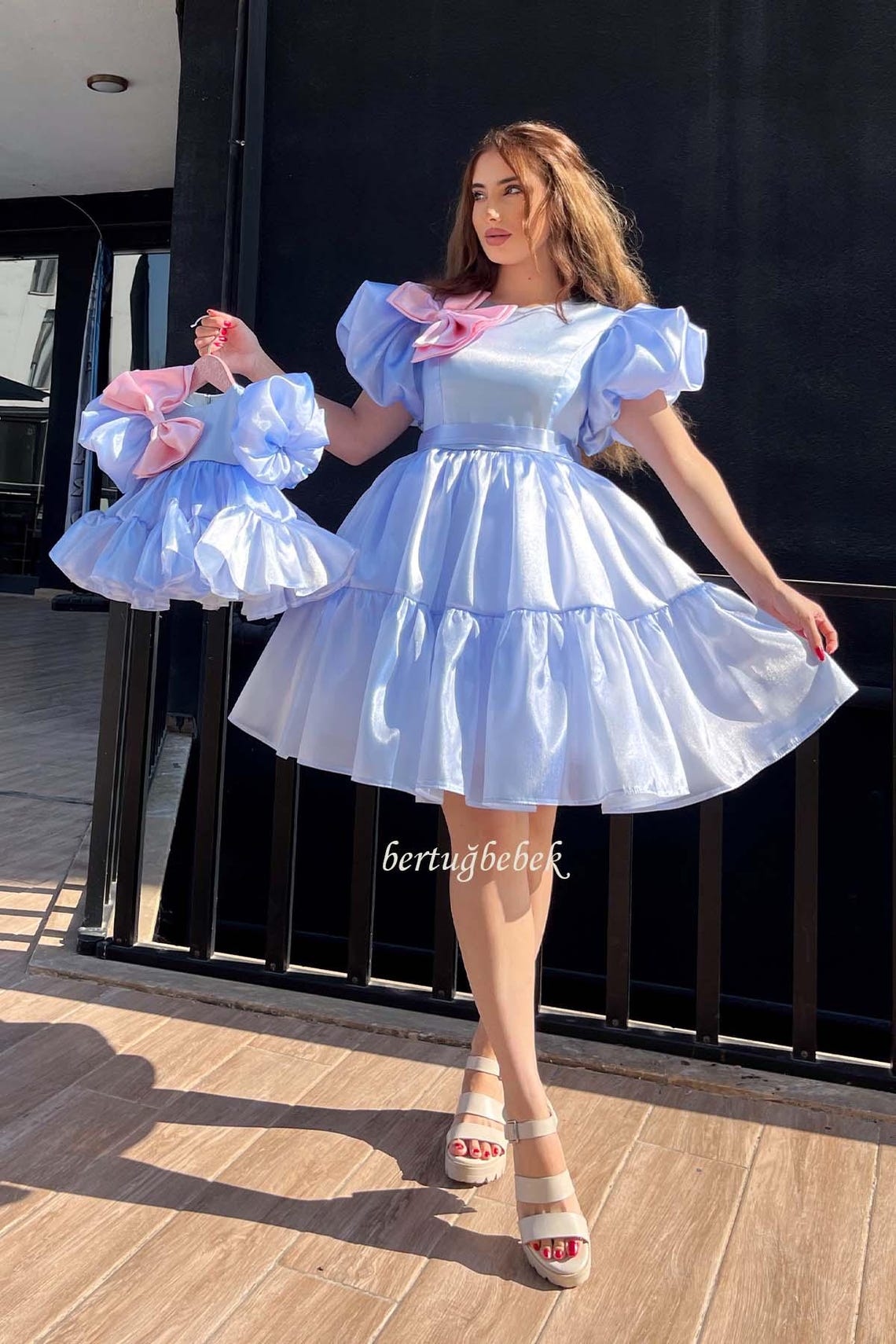 Elsa Mother Daughter Costume Organza Evening Dresses Mini Puffy Blue ...