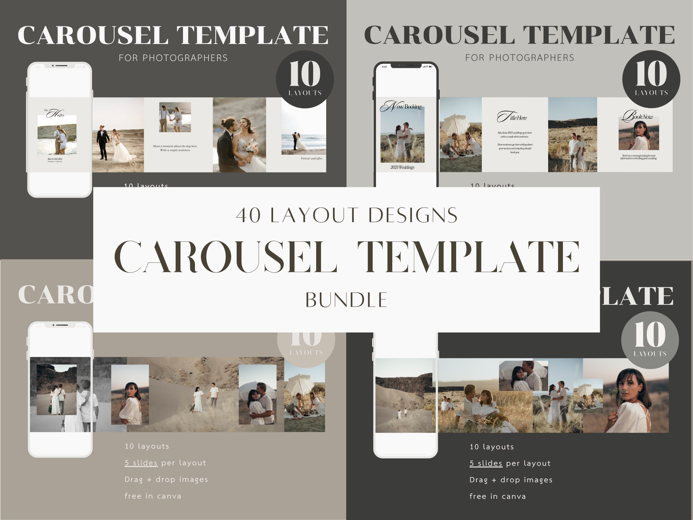 Instagram Carousel Bundle , Template for Influencers and Photographers, Slide Post, Seamless ...