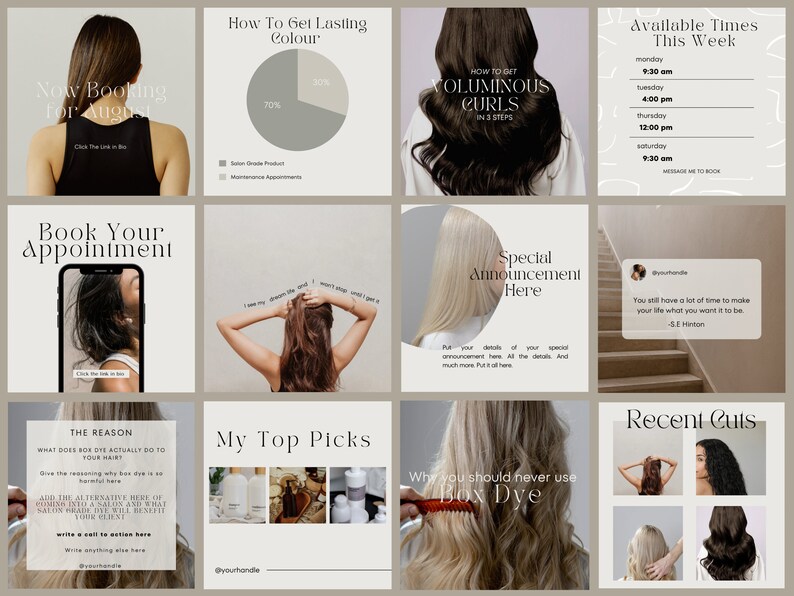 51 Hair Salon Instagram Templates Hairdressing Insta Posts - Etsy