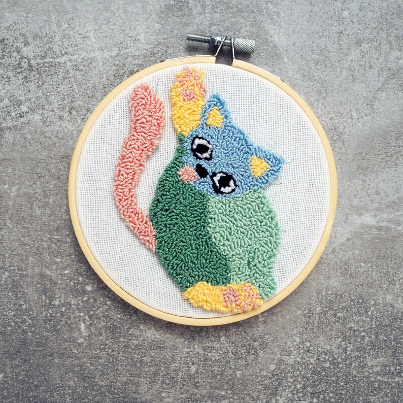 Punch Needle PDF Pattern, Printable Green Cat Pattern for Punch Needle ...