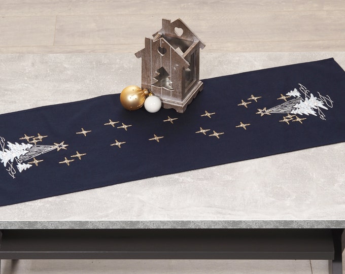 White Christmas Table Runner With Tan Snowflakes, Cotton Winter Table ...