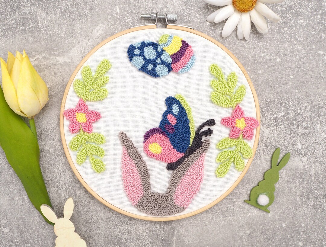 DIY Punch Needle Kit, Rabbit Ears Bunny Embroidery Punch Needle Pattern ...