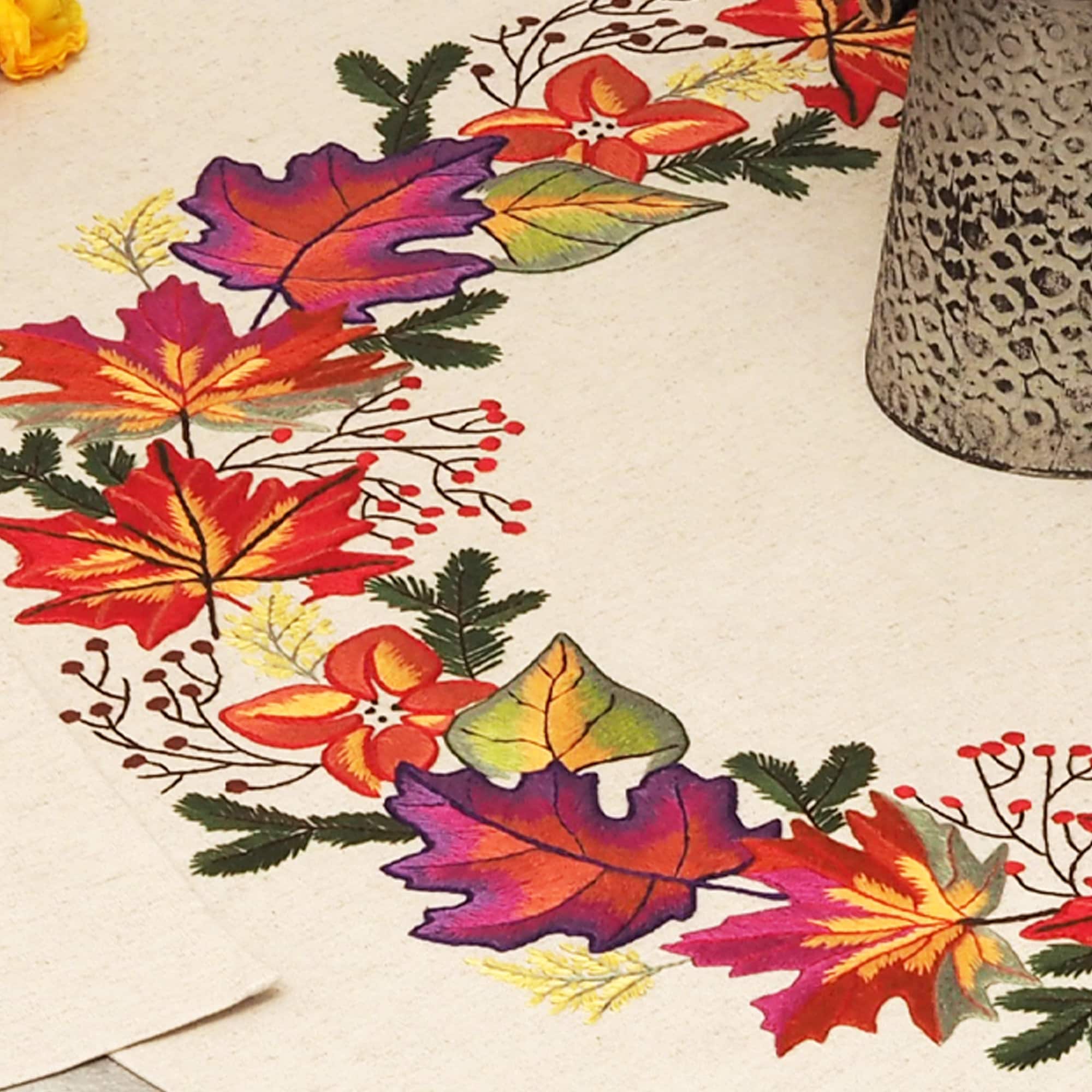 Autumn Colors Foliage Embroidery Tablelcoth Kit, Fall Tablecloth for ...