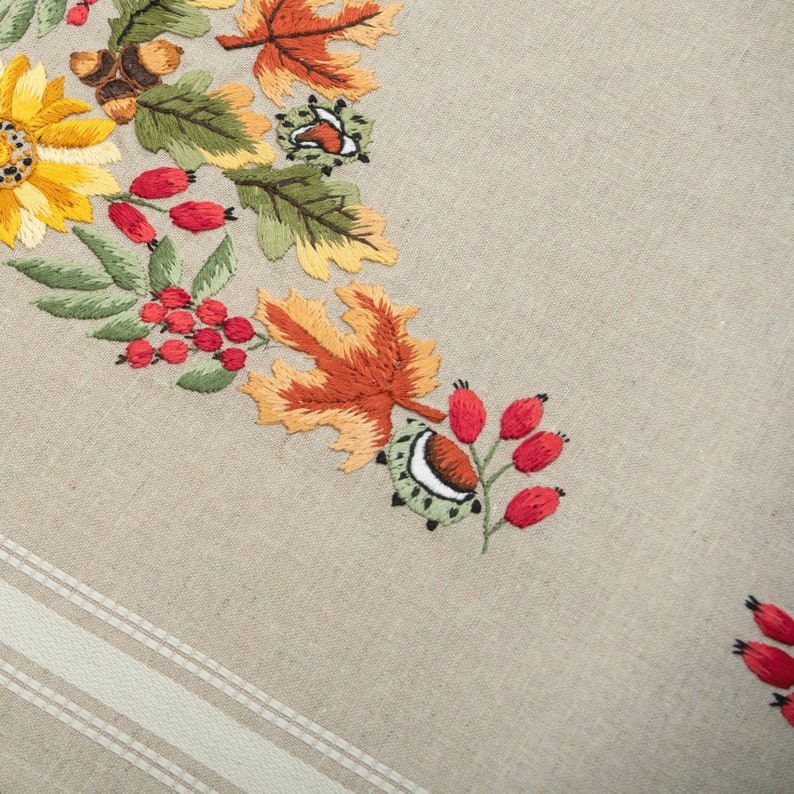 Fall Table Decor Embroidery DIY Tablecloth First Day of Fall - Etsy