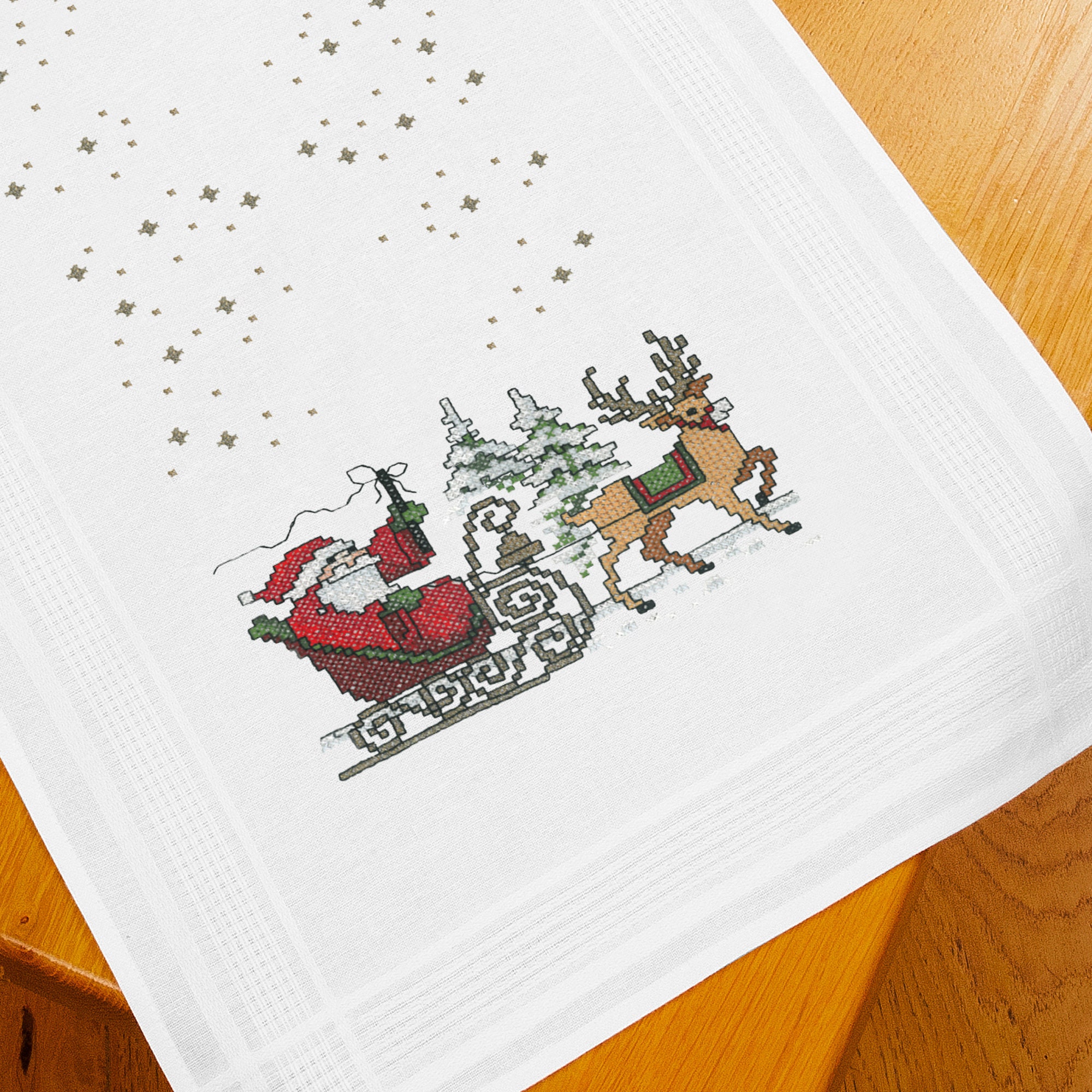 Santa Stamped Cross Stitch Pattern and Complete DIY Kit, Winter Table ...