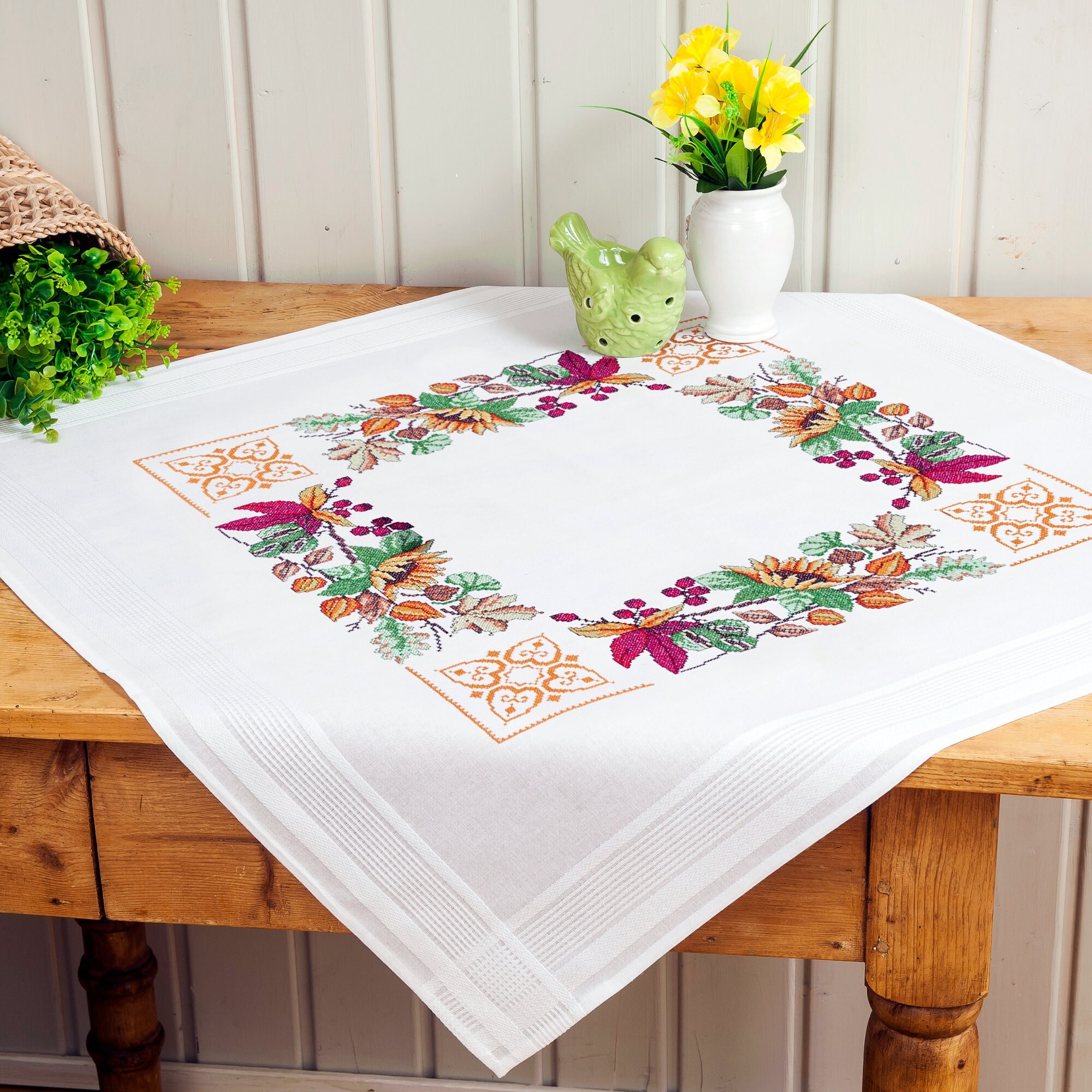 Fall Harvest Themed Tablecloth Stamped Cross Stitch DIY Kit - Etsy