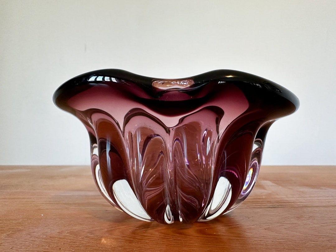 Vintage Swedish Art Glass Bowl Sea Glass Sweden Pink Hand Blown ...