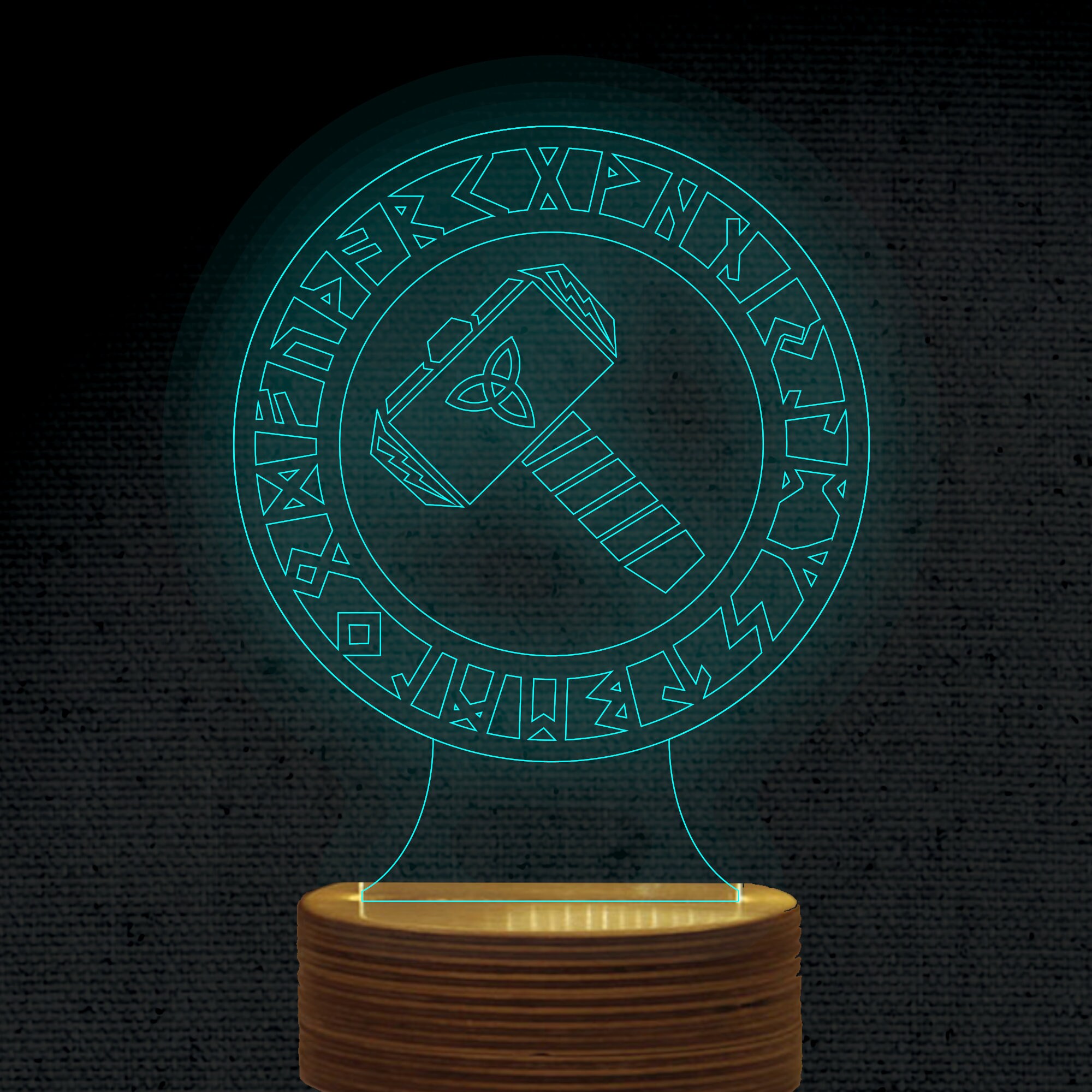 Scandinavian Rune 3D Illusion Acrylic Hologram Night Led Lamp Laser Cut ...