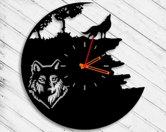 Laser Cut Wolf Clock File, Forest Wall Clock Svg, Glowforge Files, Dxf Files, Xtool, Lightburn ...