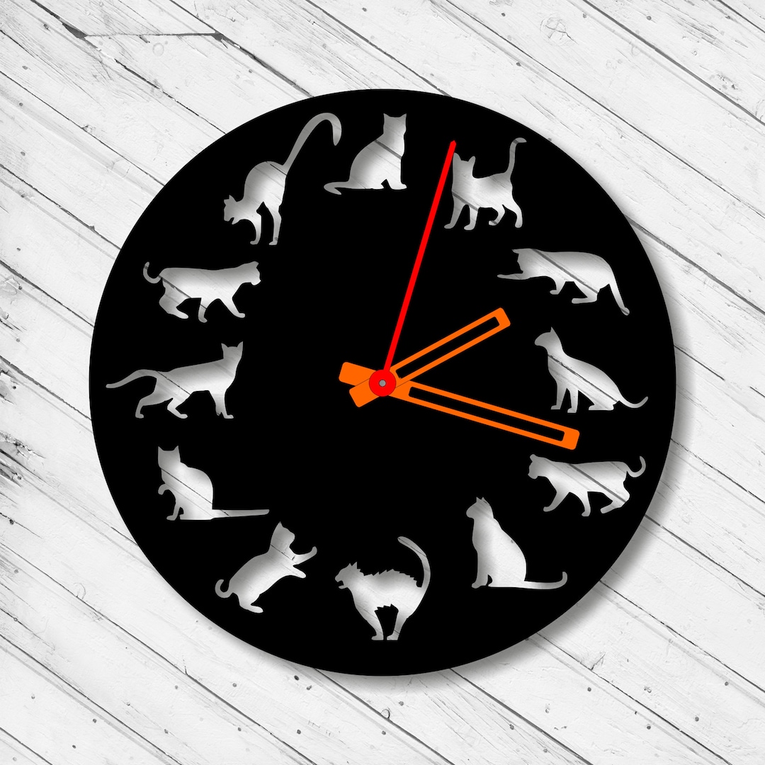 Cat Wall Clock Laser Cut Dxf Glowforge Svg Xtool D1 CNC Cutting Router ...