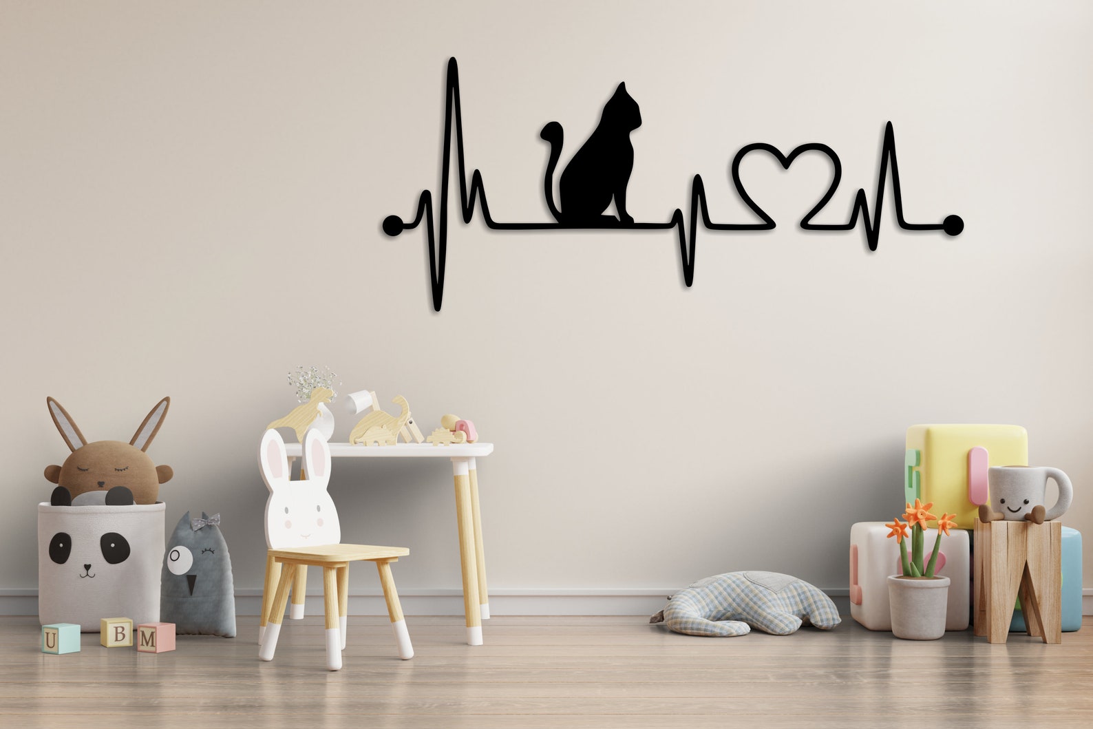 Cat Heart Line Wall Art Decor Laser Cut Dxf Glowforge Svg - Etsy