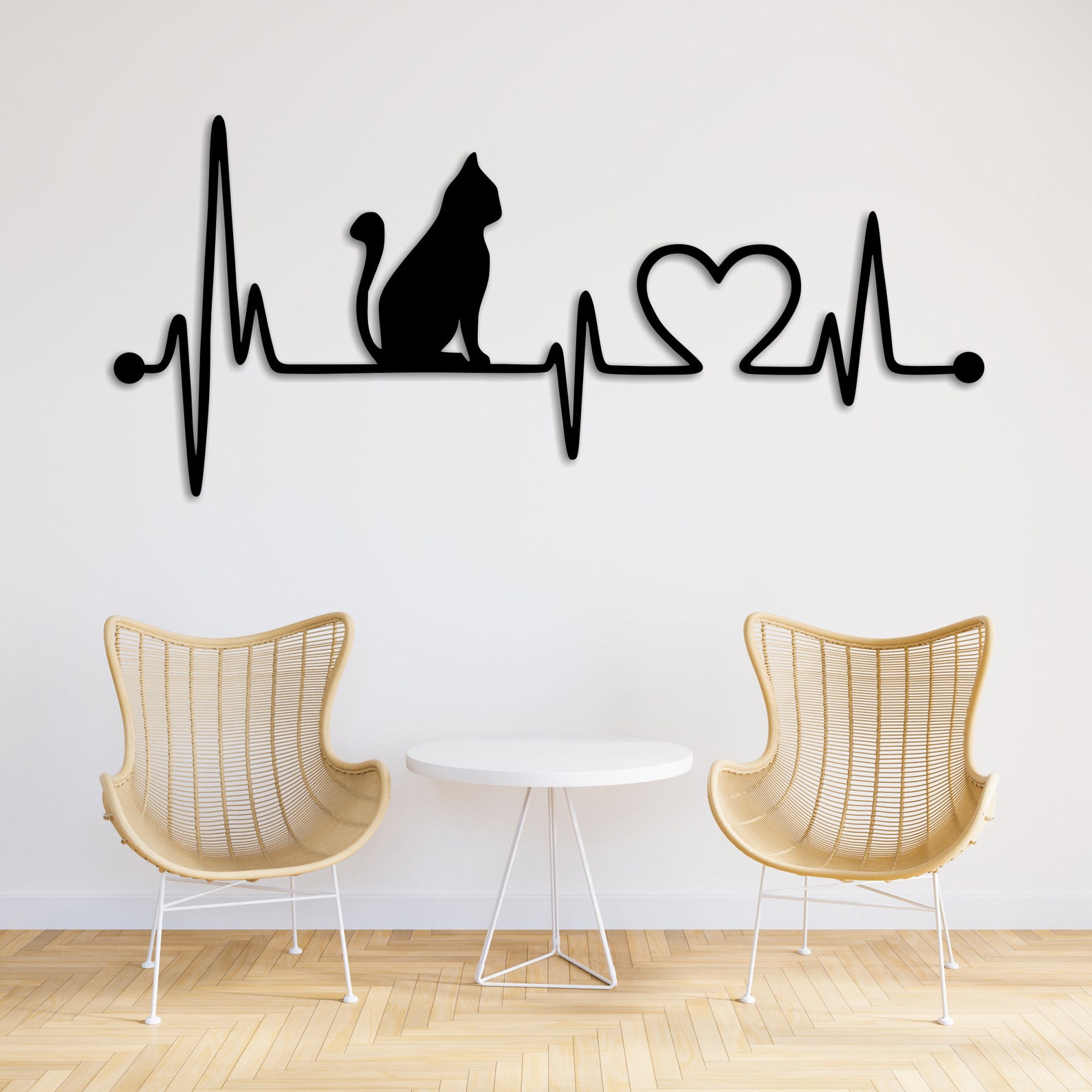 Cat Heart Line Wall Art Decor Laser Cut Dxf Glowforge Svg - Etsy