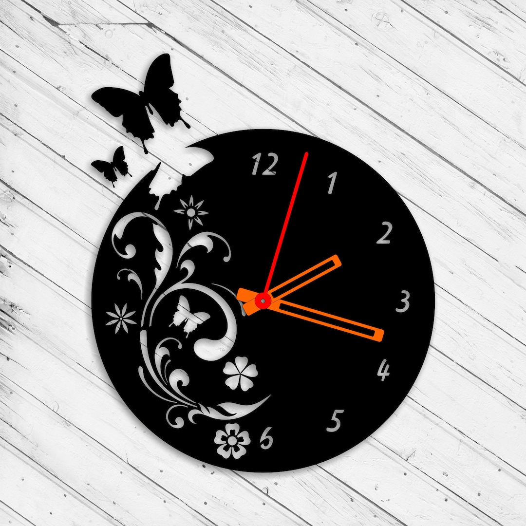 Wall Clock Butterfly Laser Cut Dxf Glowforge Svg Xtool D1 CNC Cutting ...