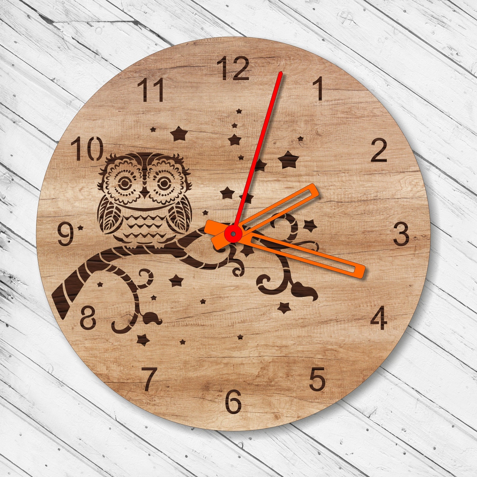 Wall Clock Owl Laser Cut Dxf Glowforge Svg Xtool D1 Template - Etsy