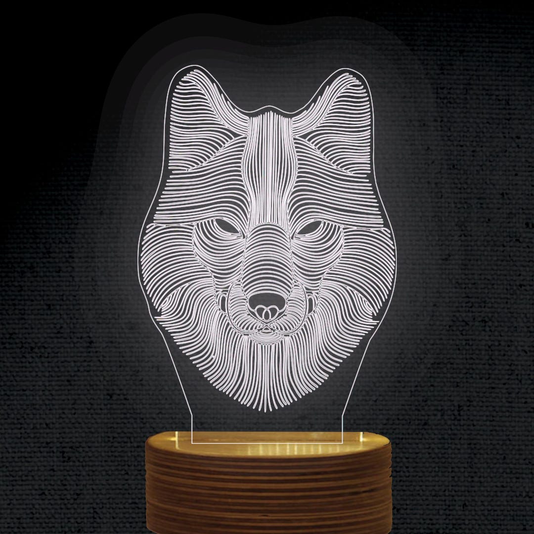 Wolf 3D Illusion Acrylic Hologram Night Led Lamp Laser Cut Engraving ...