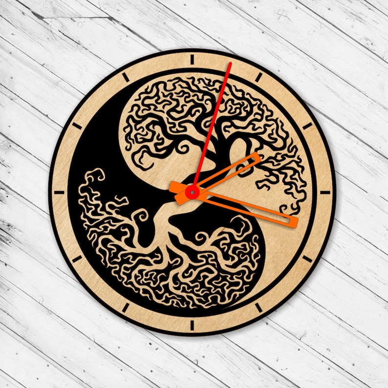 Tree Ying Yang Wall Clock Laser Cut Dxf Glowforge Svg Xtool CNC Cutting ...