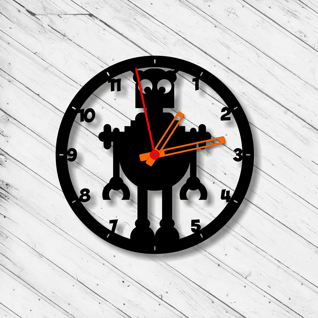 Wall Clock Robot Laser Cut Dxf Glowforge Svg Template CNC Cutting ...