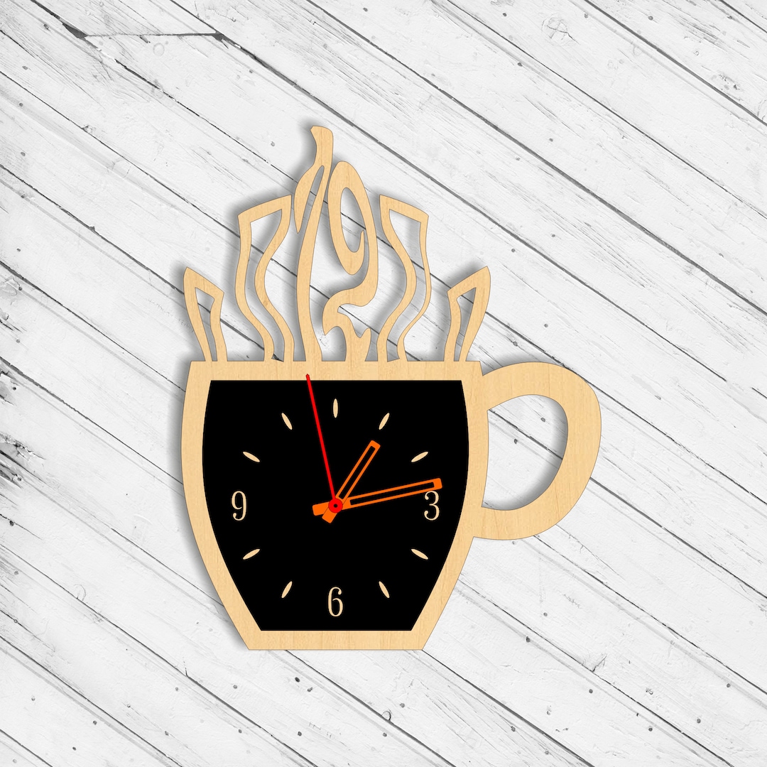 Coffee Mug Wall Clock Laser Cut Dxf Glowforge Svg Template CNC Cutting ...